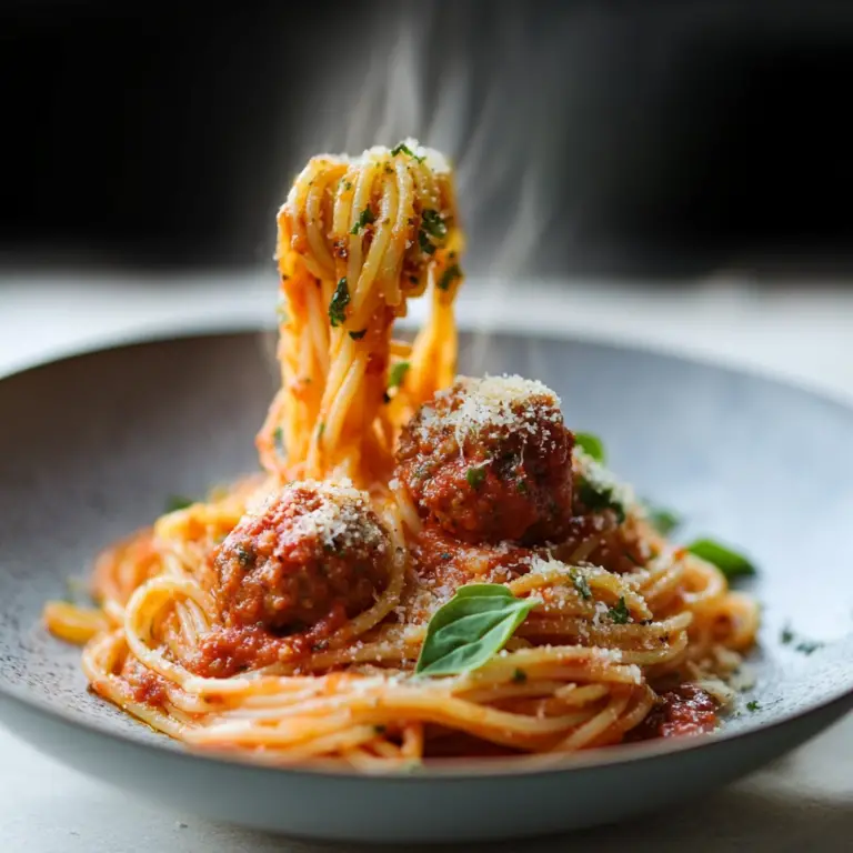 Spaghetti with Marinara Sauce and Halal Meatballs