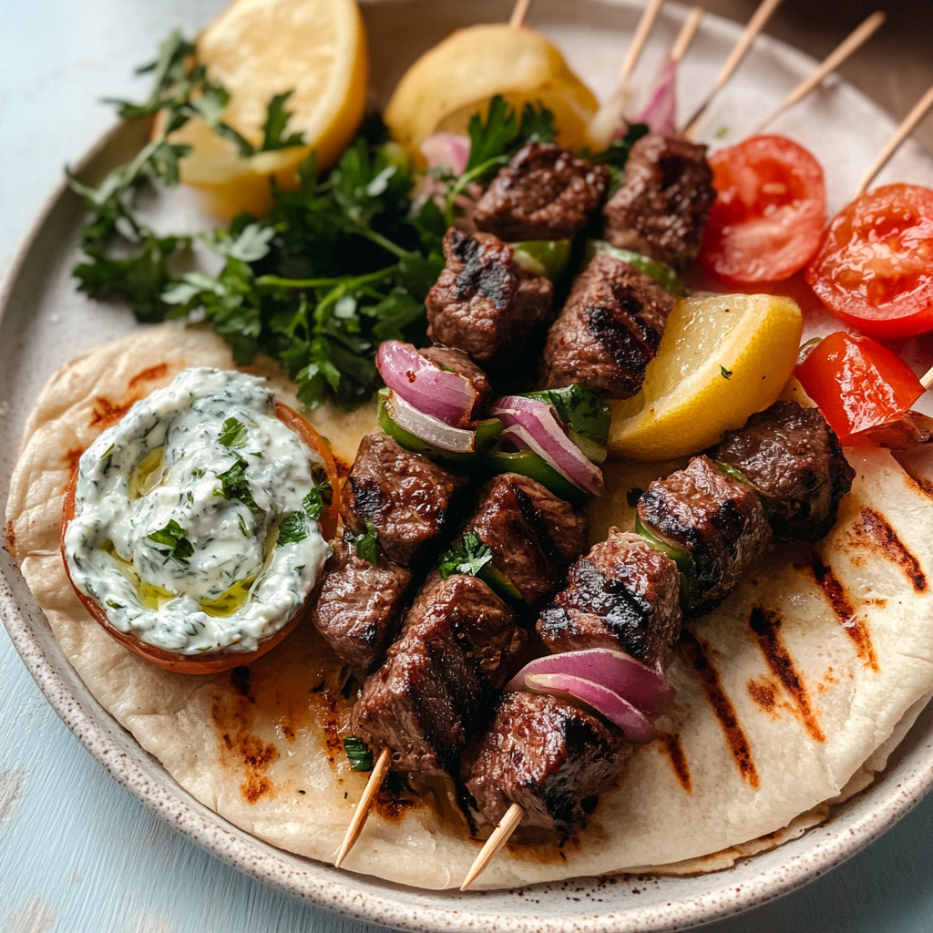 Halal Beef Kebabs with Tzatziki