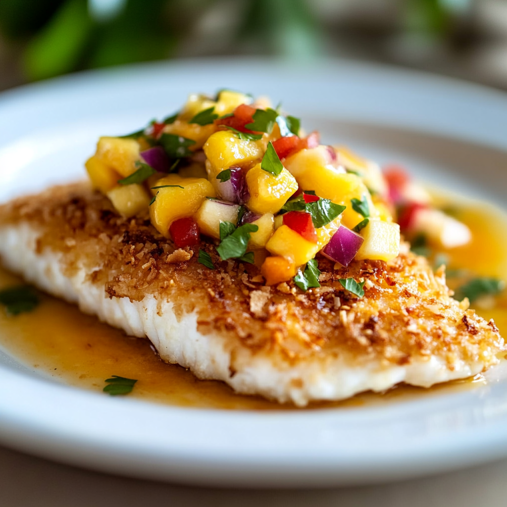 Crispy Coconut Crusted Fish with Fresh Mango Salsa